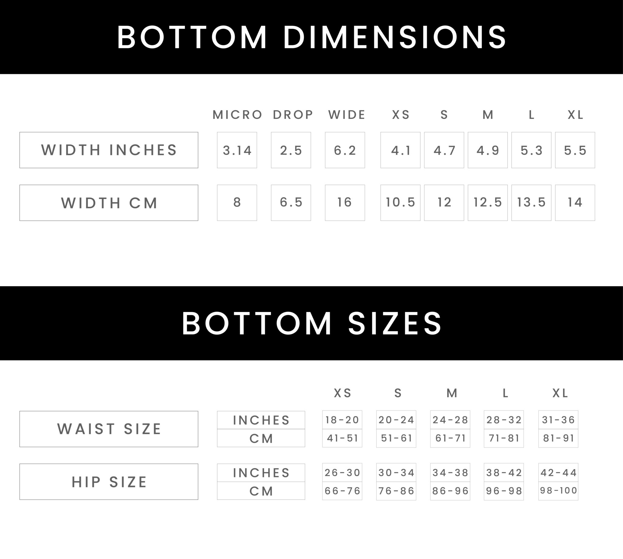 Micro Bikini Size Chart Exact Measurements Of Our Swimwear
